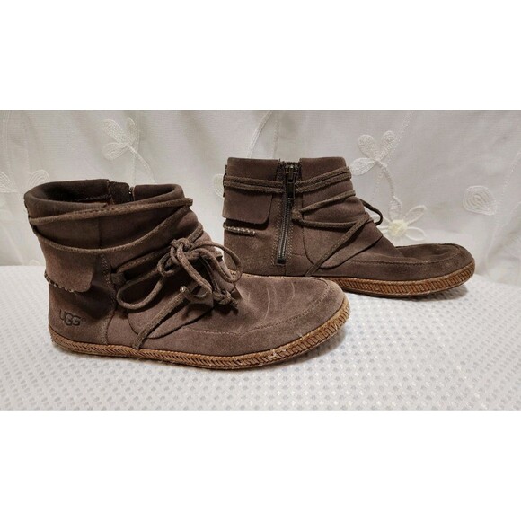 UGG | Shoes | Ugg Women 65 Brown Ankle Booties Suede Reid Moccasin Side ...